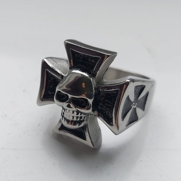 Iron Cross With Skull Biker Ring - Stainless Steel – Badboy Jewellery